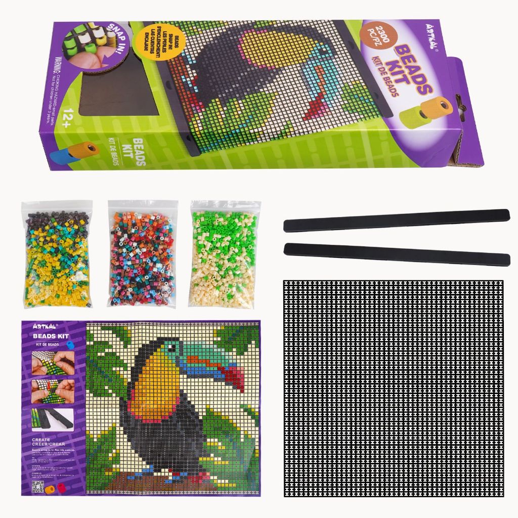 ARTKAL 2300pcs Snappix No-Iron Fuse Bead Craft Kit, Snappix Perler Beads for Kids with Mesh ...