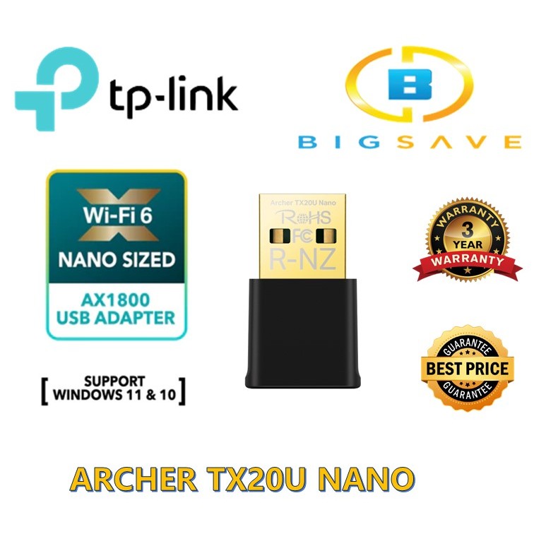 TP-LINK ARCHER TX20U NANO AX1800 NANO WI-FI 6 WIRELESS USB ADAPTER ...