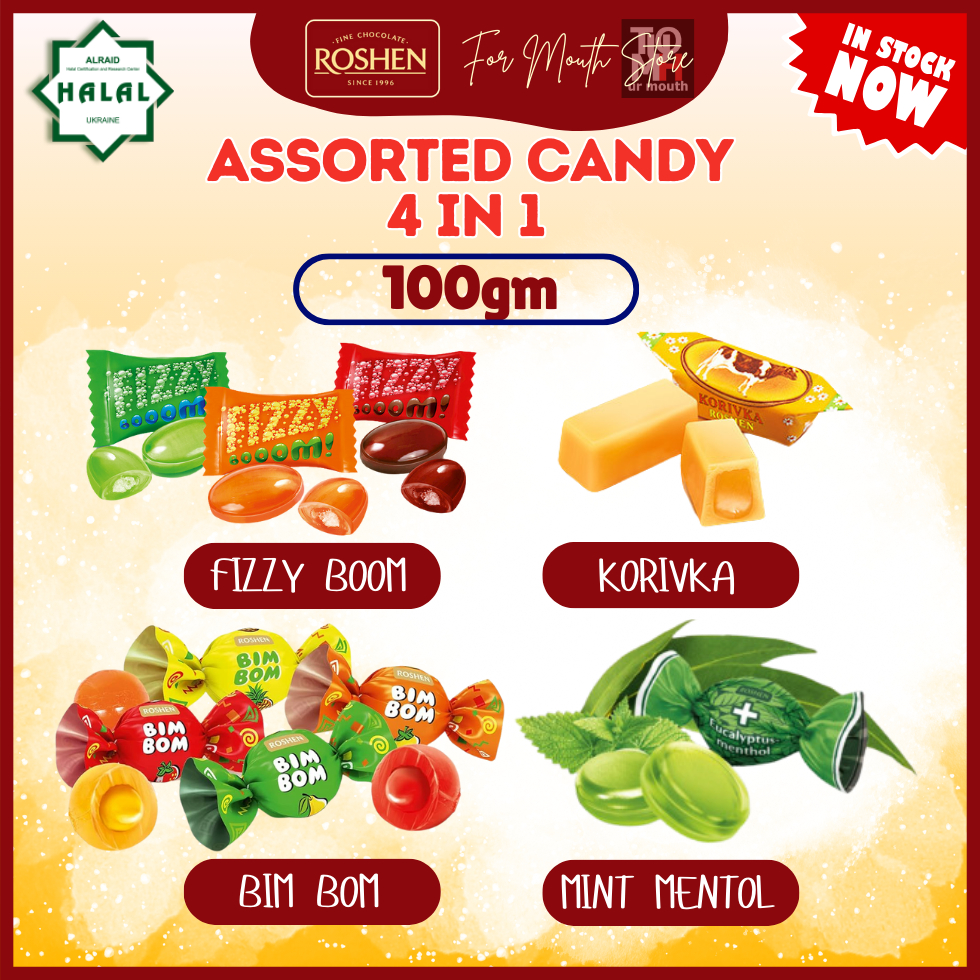 100gm ROSHEN Candy Gula Gula Masam Viral Fizzy Boom Bim Bom Mint Sour ...