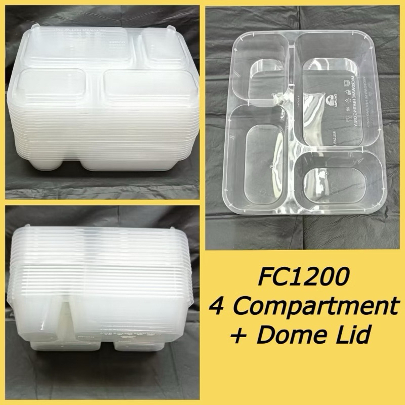 1200FC 4 Compartment PP Lunch Box with Dome Lid (50 Sets) | Shopee ...