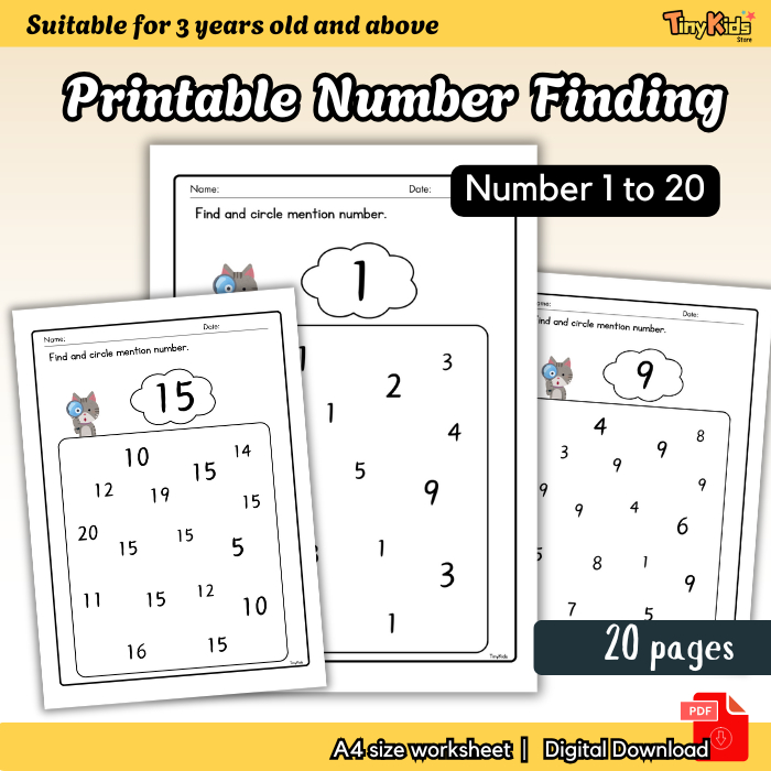 W021 PDF Digital Printable Number Finding 1- 20 Activities Worksheet ...