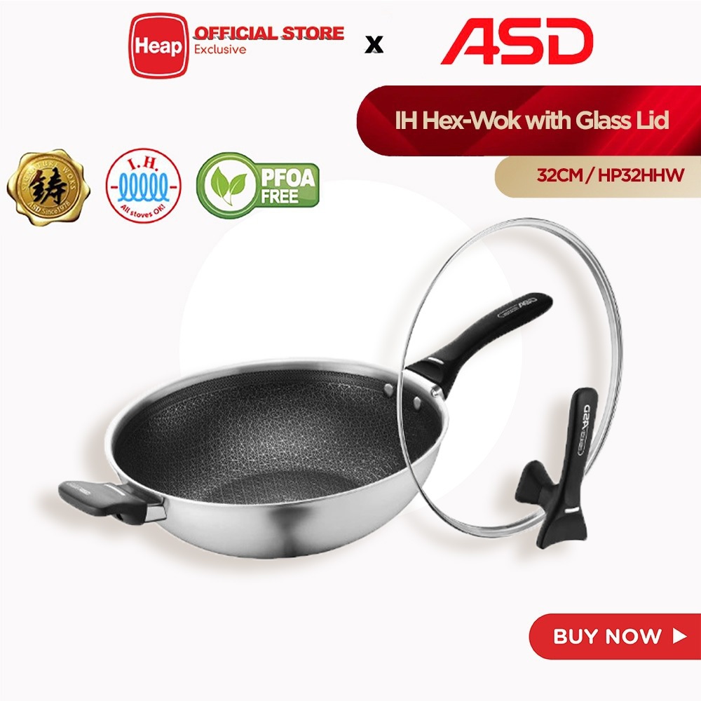 ASD Hybrid Series 32CM 3-Ply IH Hex-Wok with Glass Lid - (32CM) [Model: HP32HHW] | Shopee Singapore