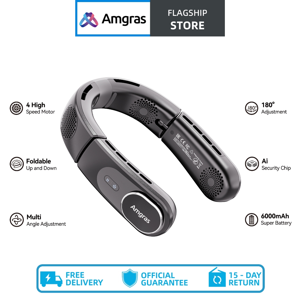 Amgras NeckFan Pro Portable Neck Fan Foldable 360 Silent Fan Cooler ...