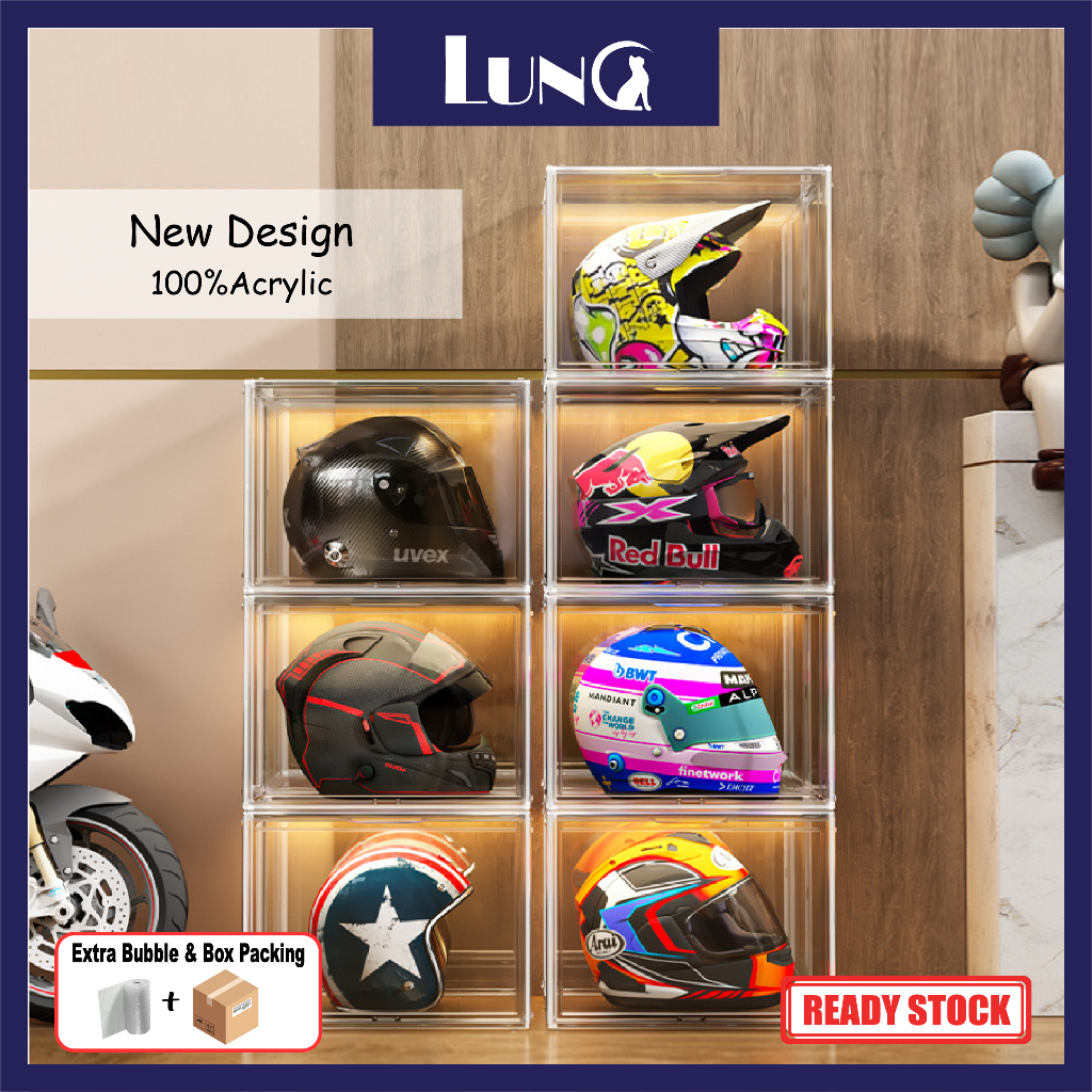 Helmet Shelf Display Full Transparent Arcylic Cabinet Helmet Storage ...