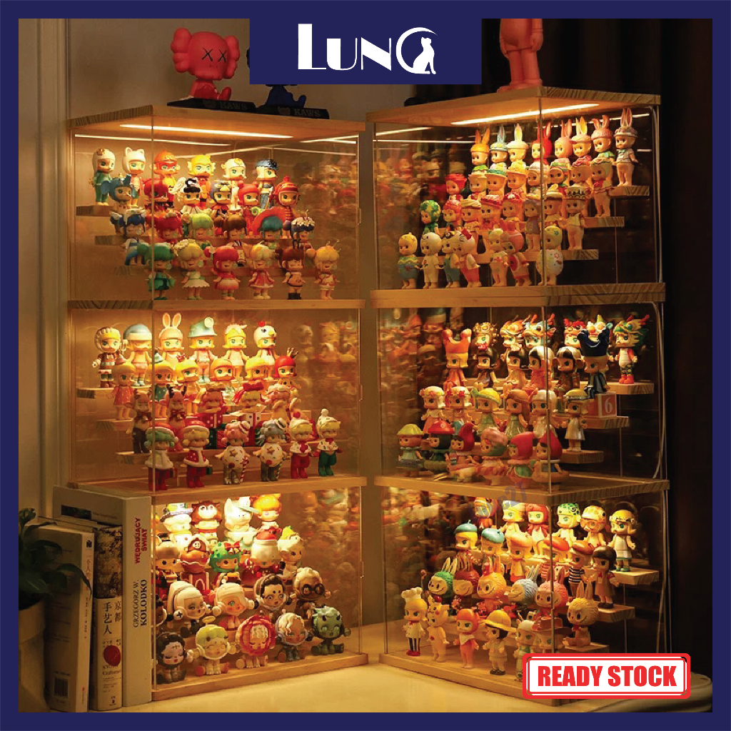 Display Rack Case Display Box with Wooden Top Base Transparent Storage ...