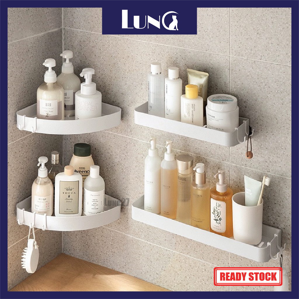Traceless Adhesive Wall Mounted Bathroom Rack Bathroom Shelf Corner ...