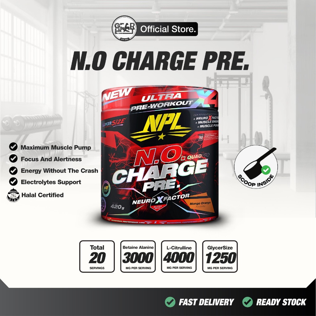 NPL N.O Charge Pre Workout (420g) Electrolyte Muscle Pump Energy ...