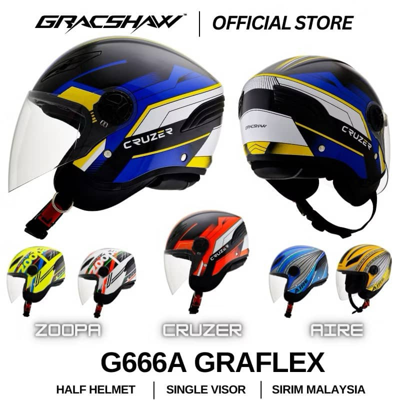 GRACSHAW HELMET HALF GRAFLEX G666 SCOOTER HELMET 2/3 HELMET DEMI Jet ...