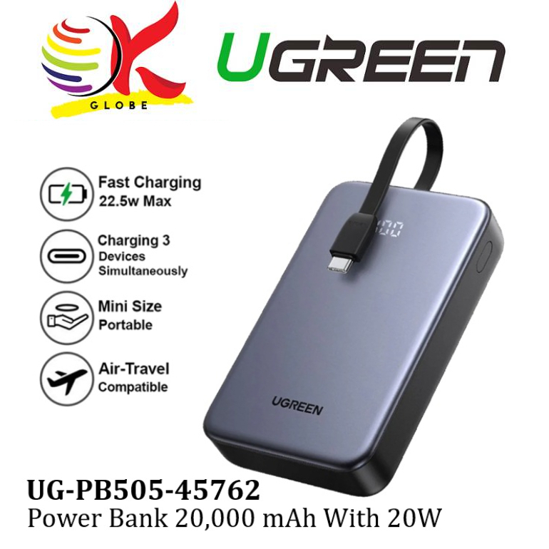 UGREEN POWER BANK UG-PB505-45762 NEXODE 20000MAH WITH 20W WITH BUILT IN ...