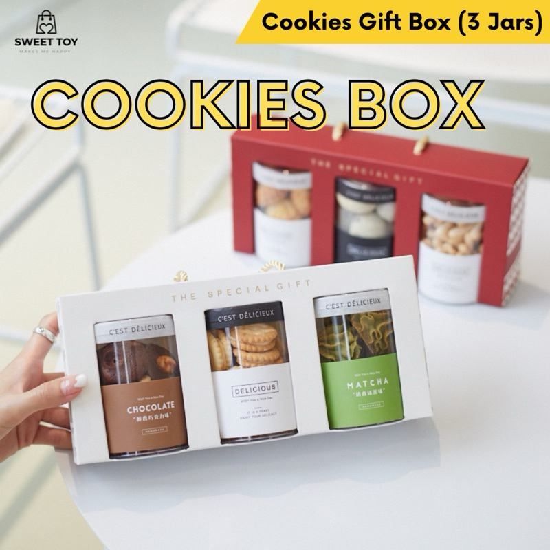 White Red Green Box Paper Cookies Box Kotak Raya Packaging Three Jar ...