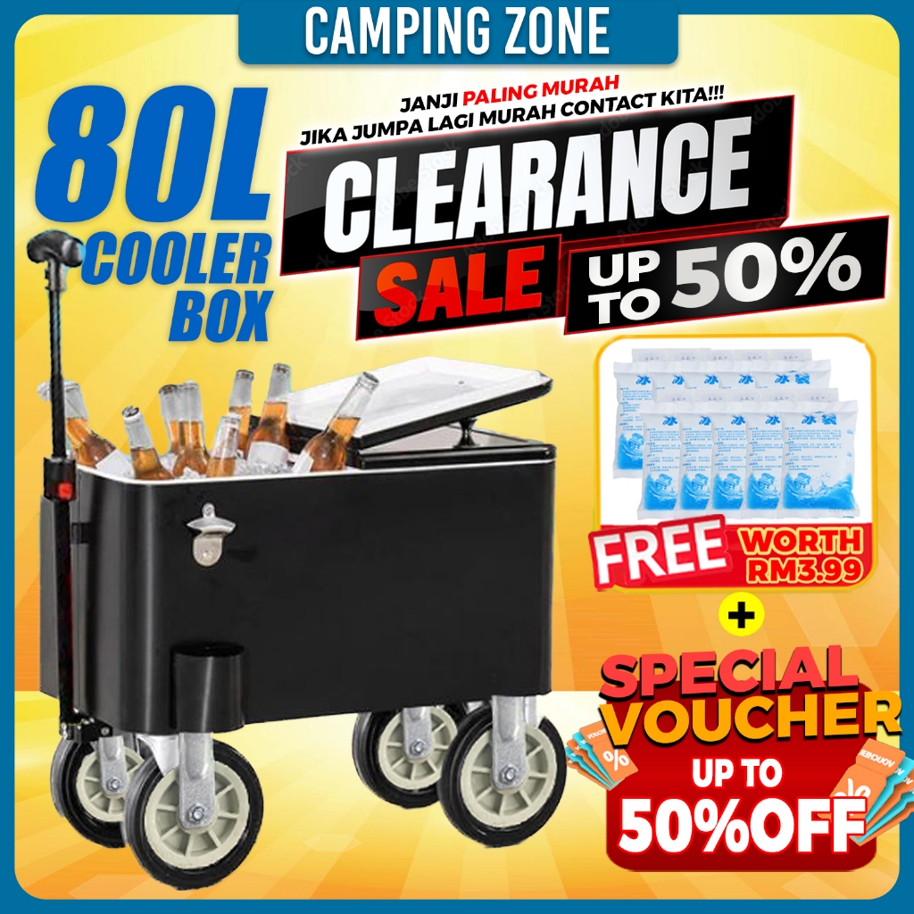 CLEARANCE 80L Ice Camping Cooler Box With Wheel Kotak Ais Batu Fishing ...