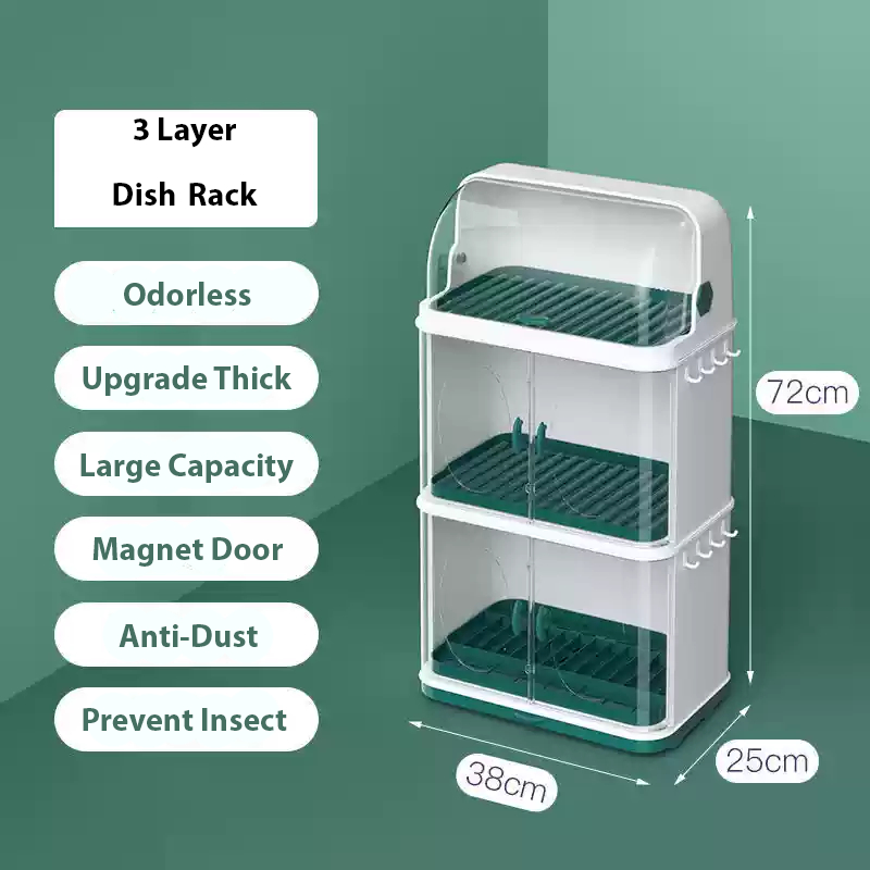 2 Tier/ 3 Tier Dish Rack with Cover Double Layer Dish Rack with Lid ...
