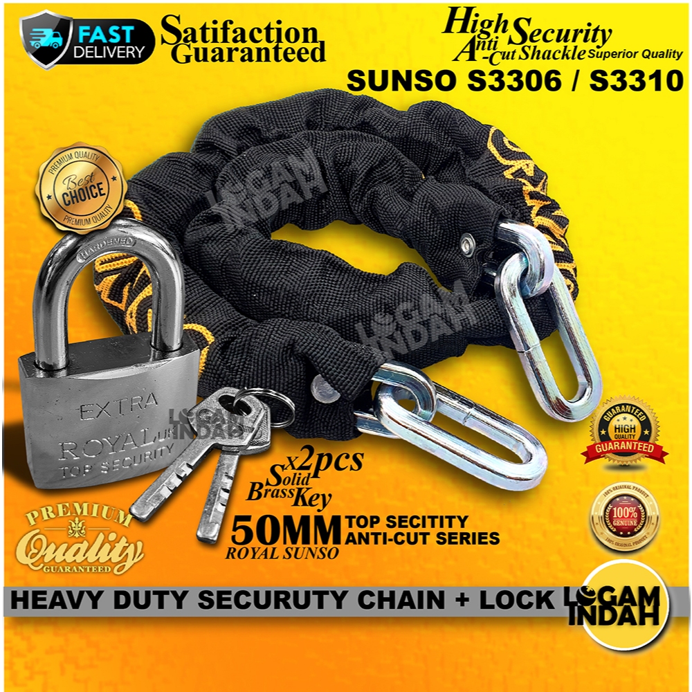 SUNSO HEAVY DUTY SECURITY CHAIN + LOCK S3306, S3310 / SUNSO CHAIN LOCK ...