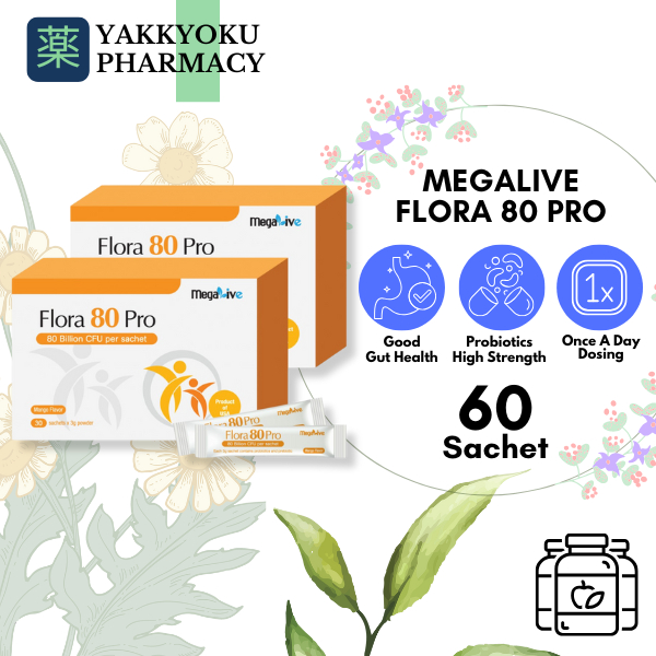 MEGALIVE Flora 80 Pro 60s Probiotic Sachets 80 Billion CFU Prebiotics Gut Health Digestion ...