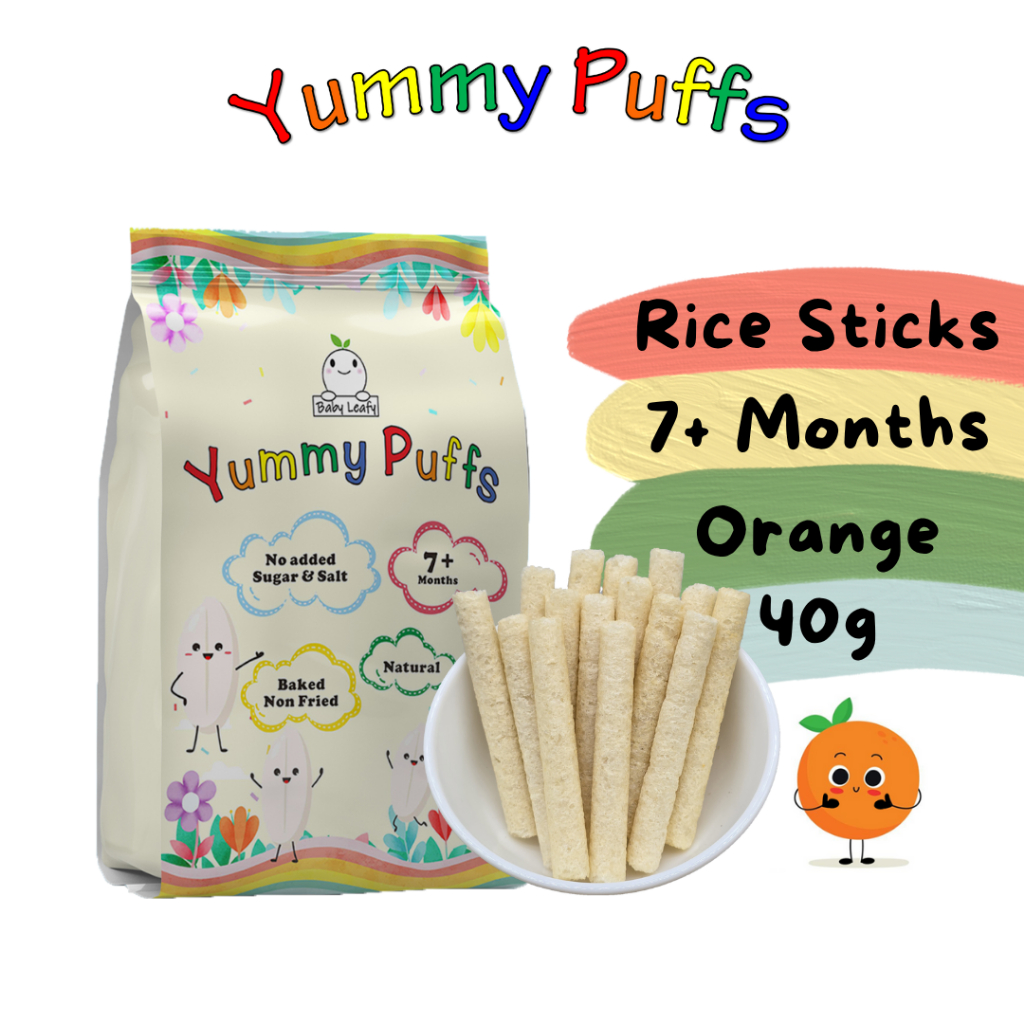 Baby Leafy Yummy Puffs Orange Rice Stick 40g 7m+ (No Sugar - Healthy ...