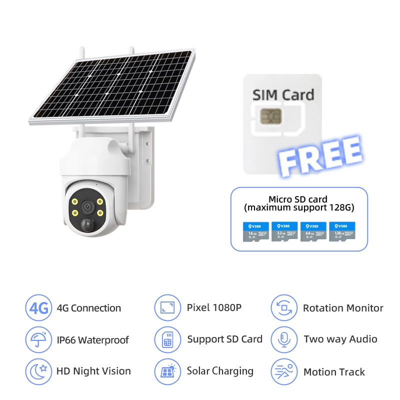 V380 4G Solar Power SIM Network 3MP Wireless Outdoor Waterproof PTZ ...