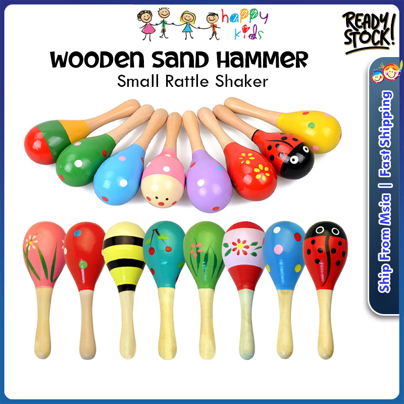 [Happy Kids] Wooden Sand Hammer Wooden Rattle Wooden Shaker Musical ...