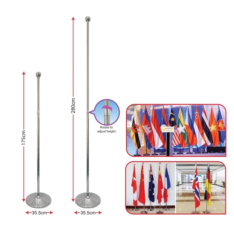 Stand Indoor Flag 210CM/260CM Pole Indoor Tiang Bendera Stainless Steel ...