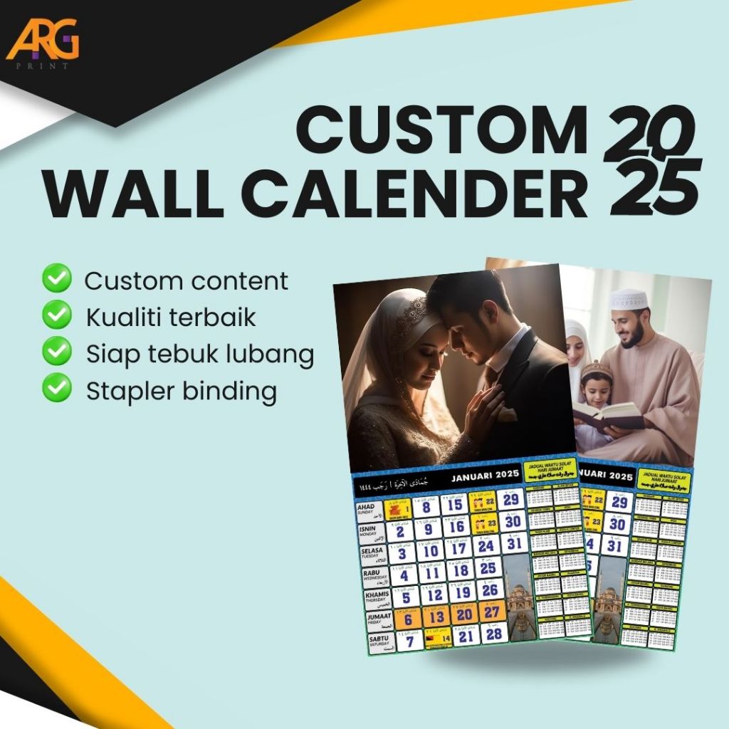 Kalendar Dinding Custom Wall Calendar 2025 with Custom or Islamic ...