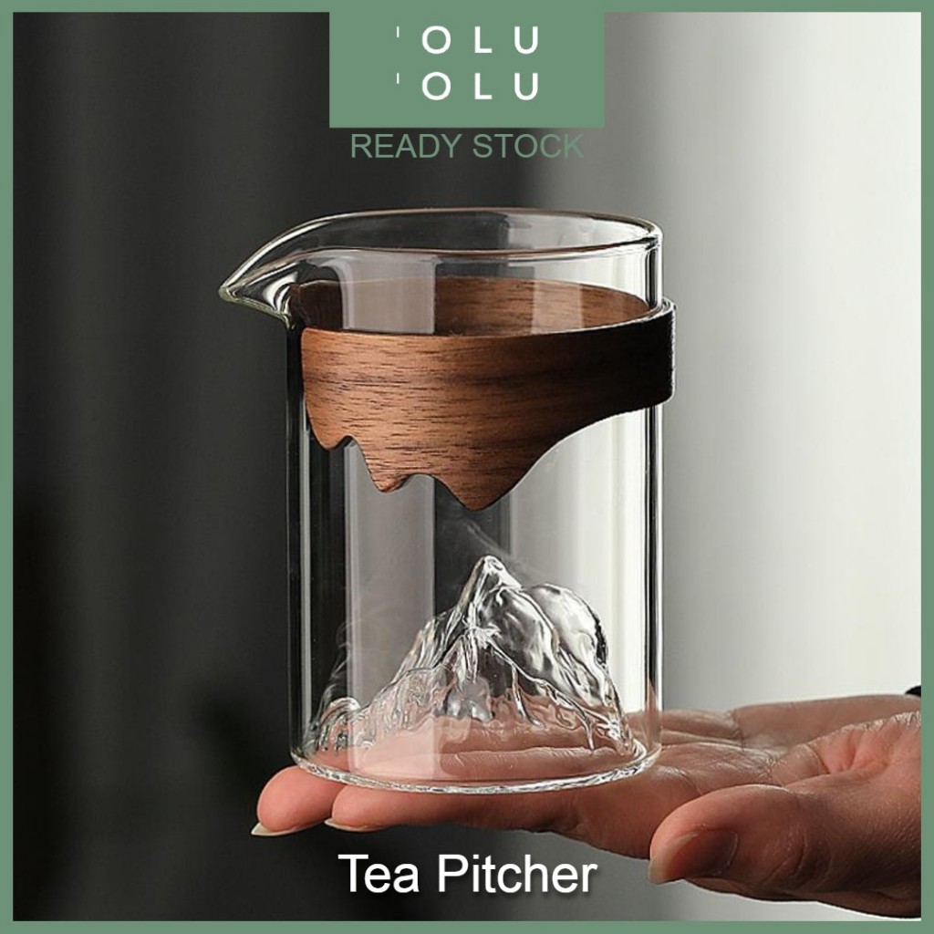 Mountain Peak Glass Tea Pitcher with Wooden Collar Penyuji Teh Kaca ...