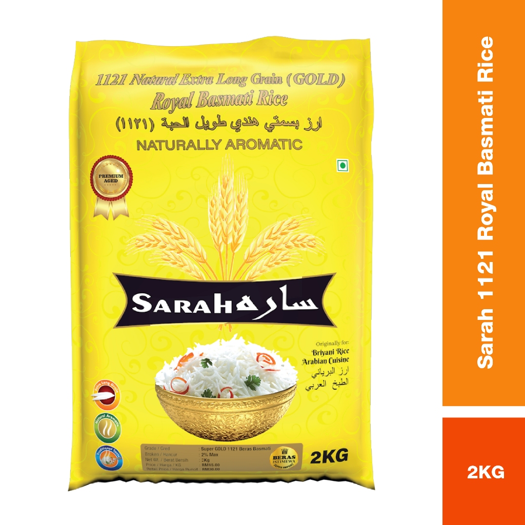 Sarah Beras 1121 Natural Extra Long Gold Royal Basmati Rice (2kg ...