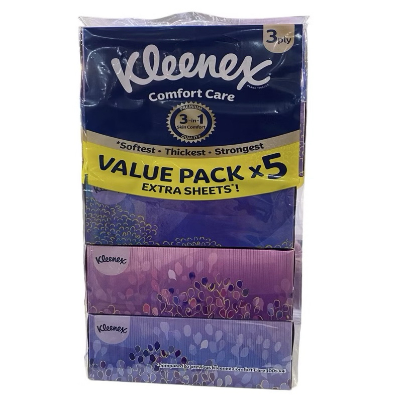 Kleenex Facial Tissue Box Comfort Care Design - 3 PLY (90's x 5 boxes) | Shopee Singapore