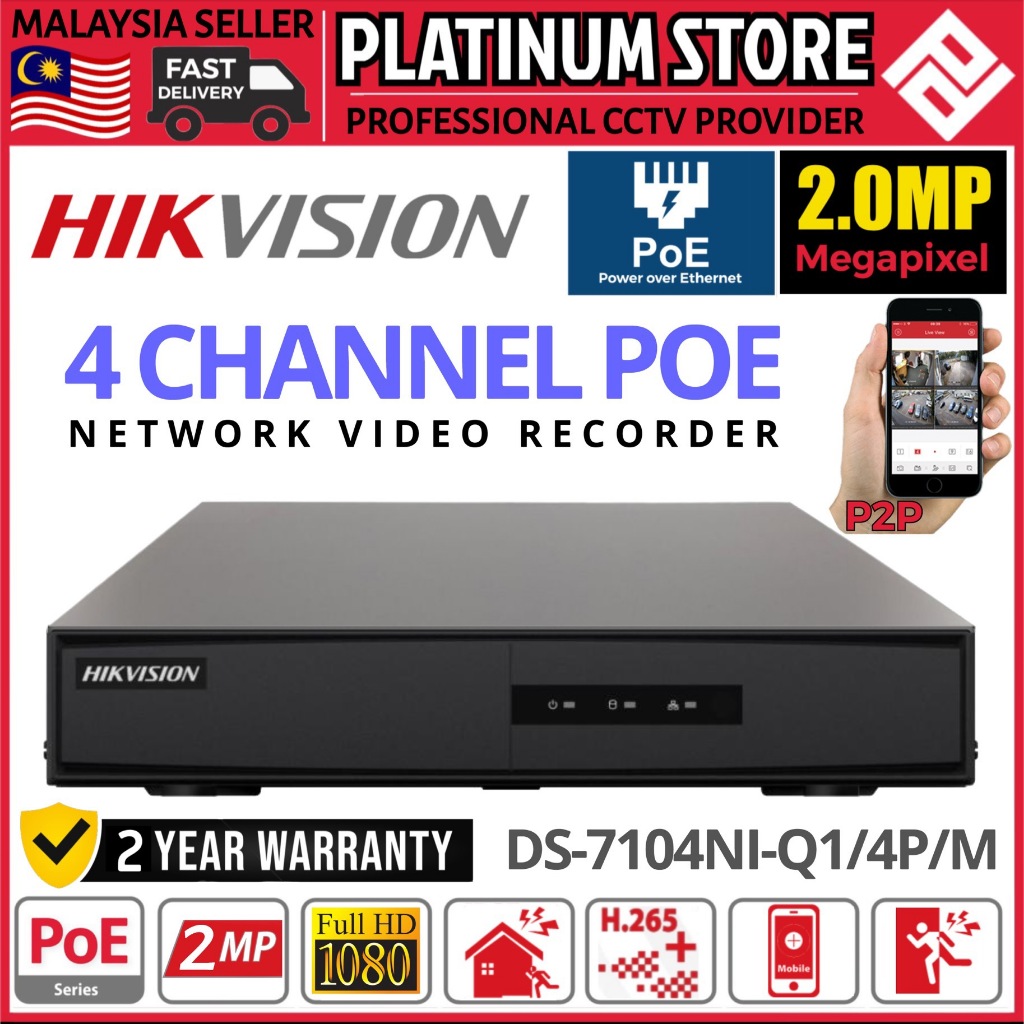 HIK HIKVISION DS-7104NI-Q1/4P/M 4 CHANNEL 4CH Support up to 4MP 4.0MP ...