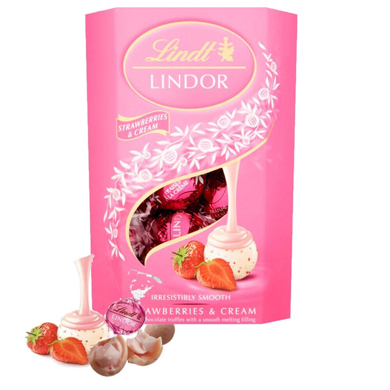 Lindt lindor strawberry and cream chocolate truffles 200g | Shopee ...