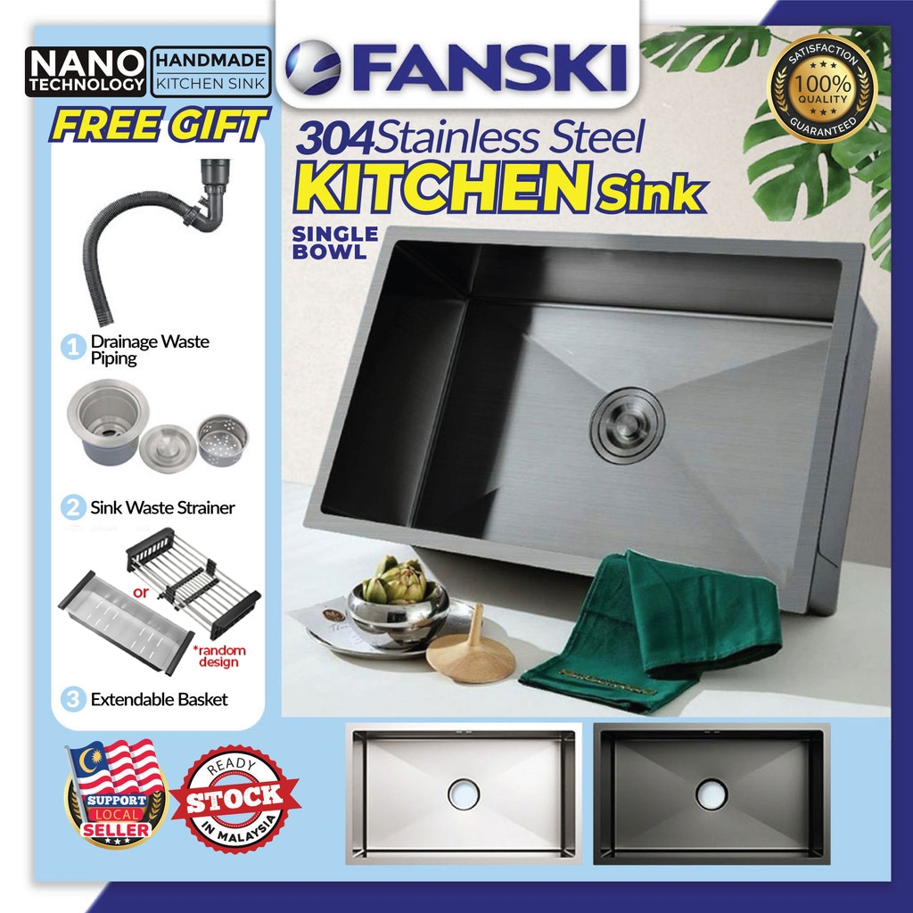 Single Sink SUS 304 Stainless Steel Home Kitchen Sink Sinki Dapur Nano ...