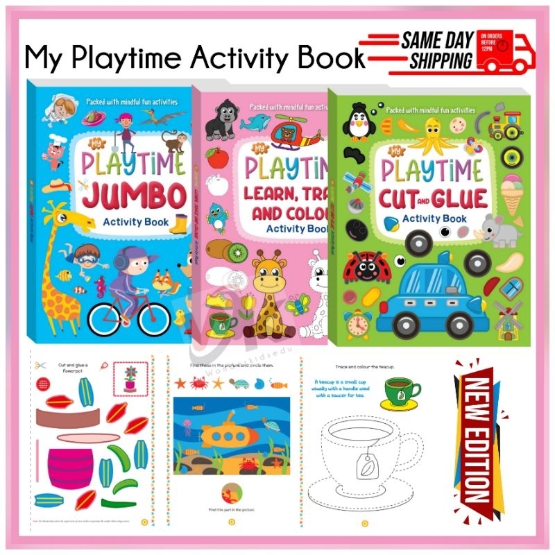 My Playtime Jumbo Activity Book | Cut and Glue | Learn and Colour ...