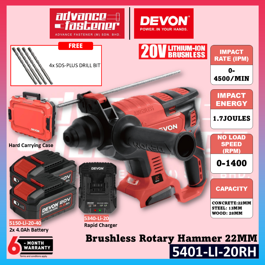 DEVON 5401-LI-20RH / 5401-LI-20Z 20V Brushless Cordless 3-Mode Rotary ...