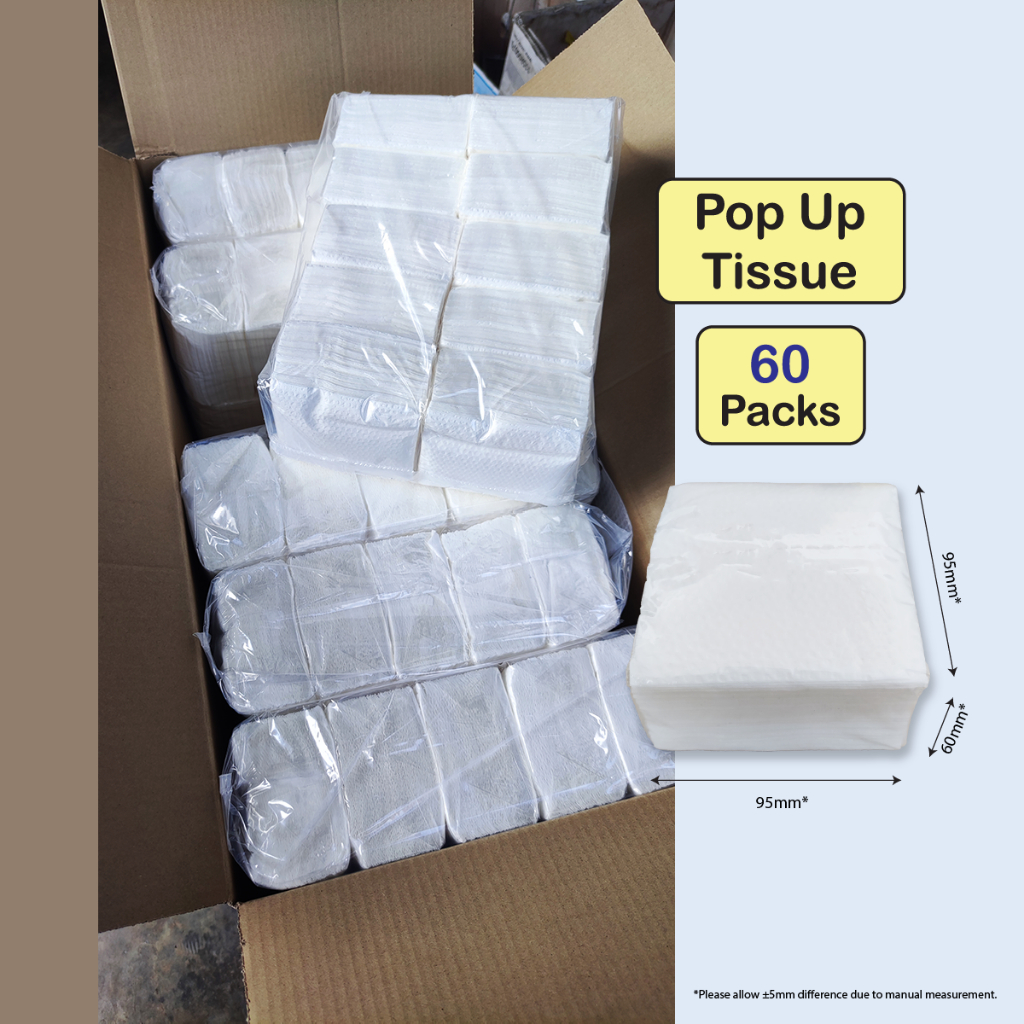 【60 Packs】Pop Up Tissue Paper Refill Pack 100% Virgin Pulp 1 Ply Fully ...