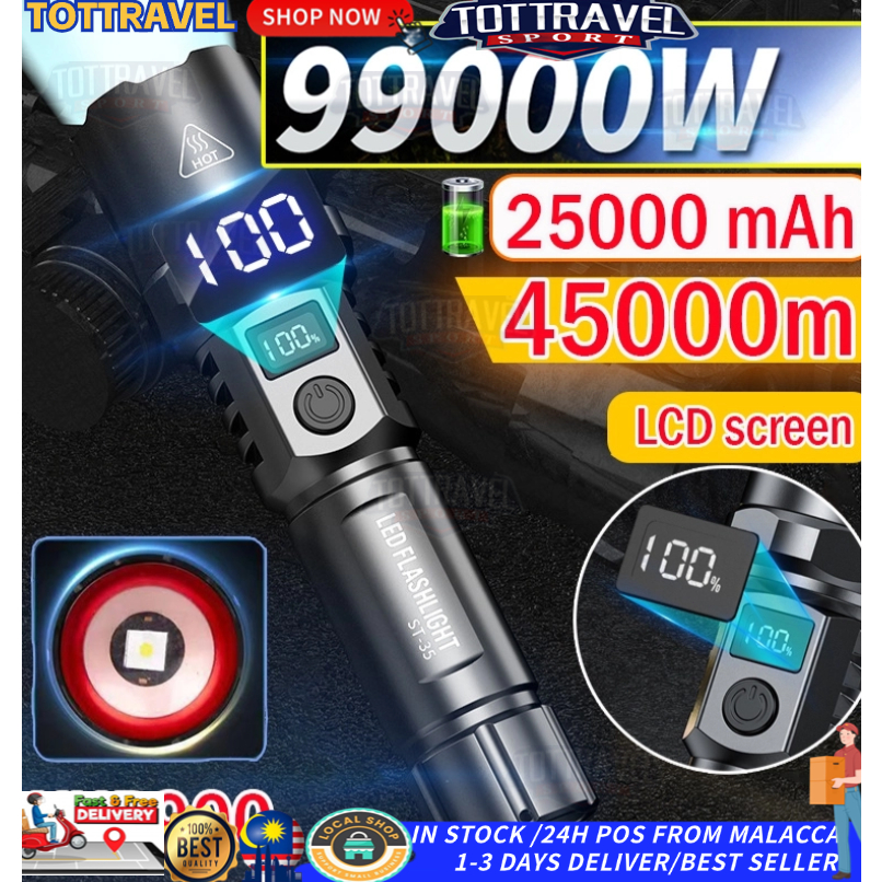 Super Bright Zooming Flashlight Waterproof Flashlight LED Power Display ...