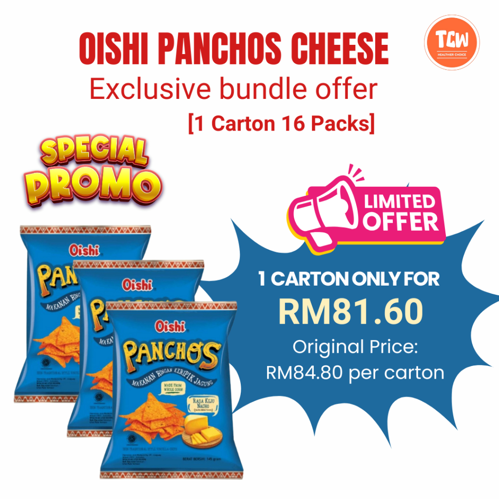[CARTON PACK] OISHI PANCHOS CHEESE x 16 Packs Tortilla Chips Made from ...