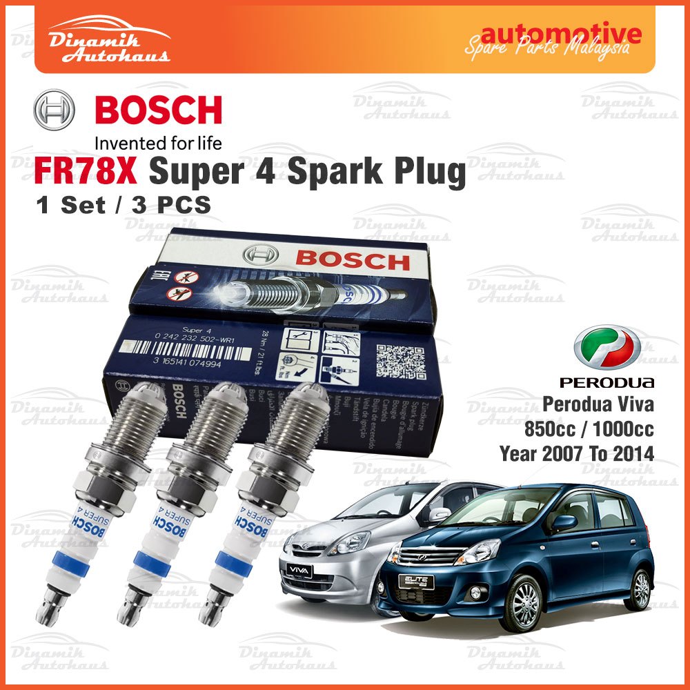 Perodua Viva 850cc & 1000cc Car Engine Spark Plug Bosch FR78X Super 4 ...