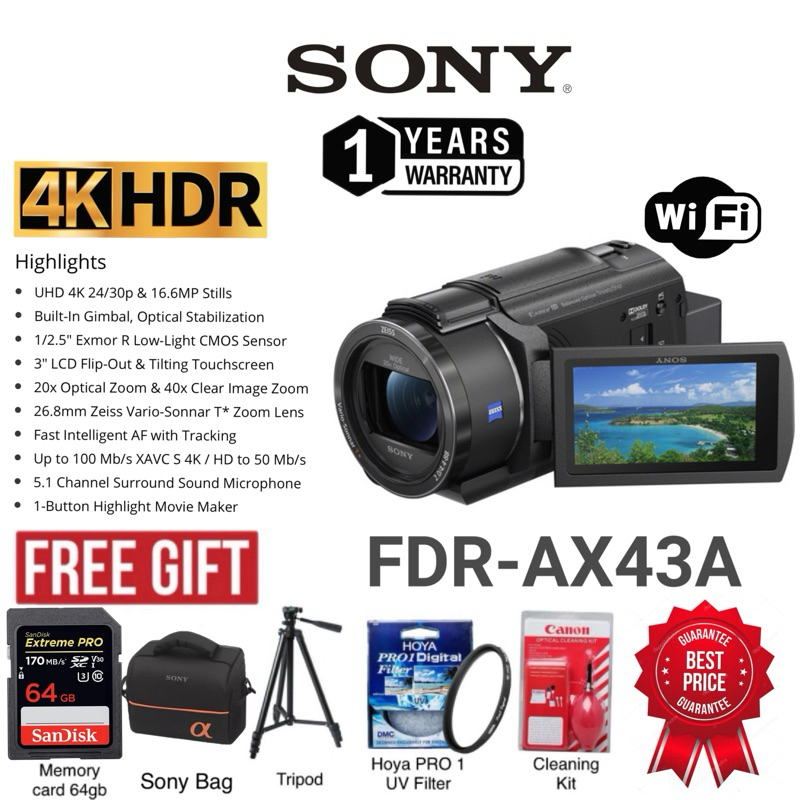 SUPER SONY FDR-AX43A AX43A SONY HANDYCAM VIDEO CAMERA 4K HDR | Shopee Singapore