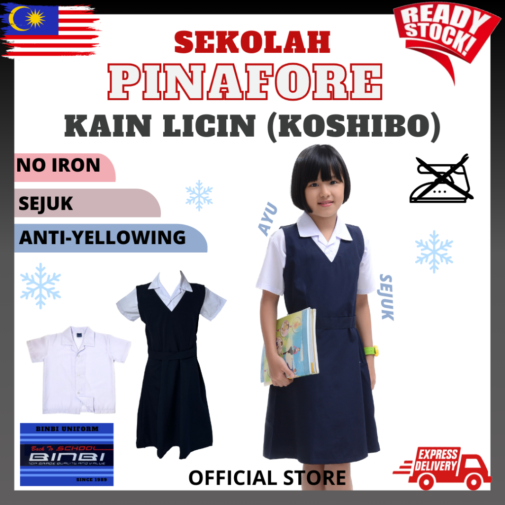 [Binbi] Pinafore / Baju Putih Sekolah Rendah / Koshibo Licin / Uniform ...