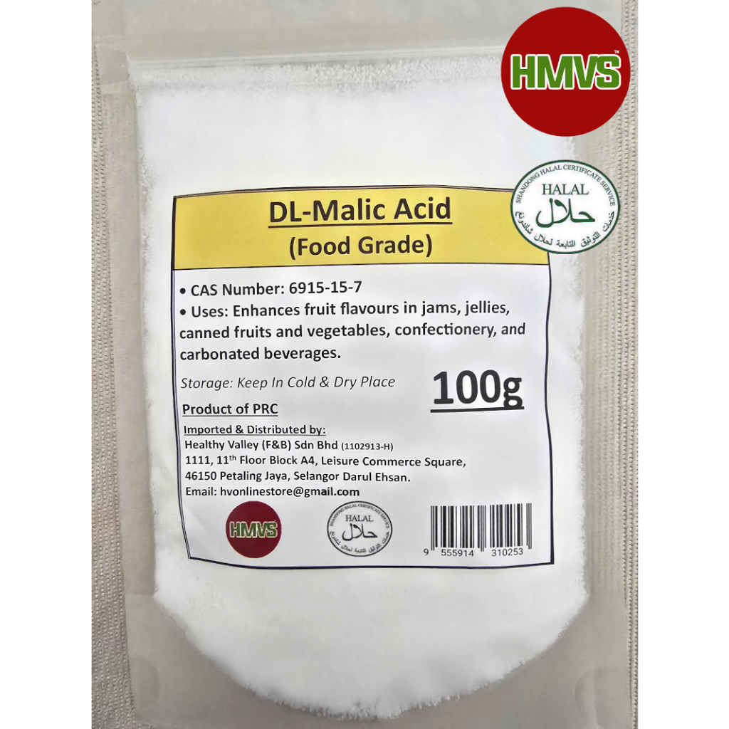 [HMVS] DL Malic Acid (Food Grade)(Halal Certified)(苹果酸) 100g/200g/500g/1kg | Shopee Singapore