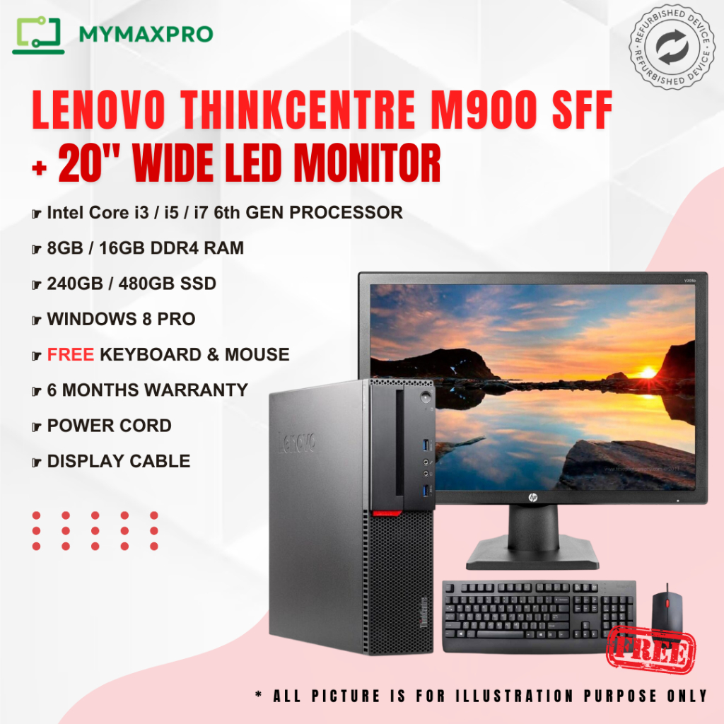 PC SET - 6th GEN PC LENOVO THINKCENTRE M900 SFF + 20" WIDE MONITOR ...