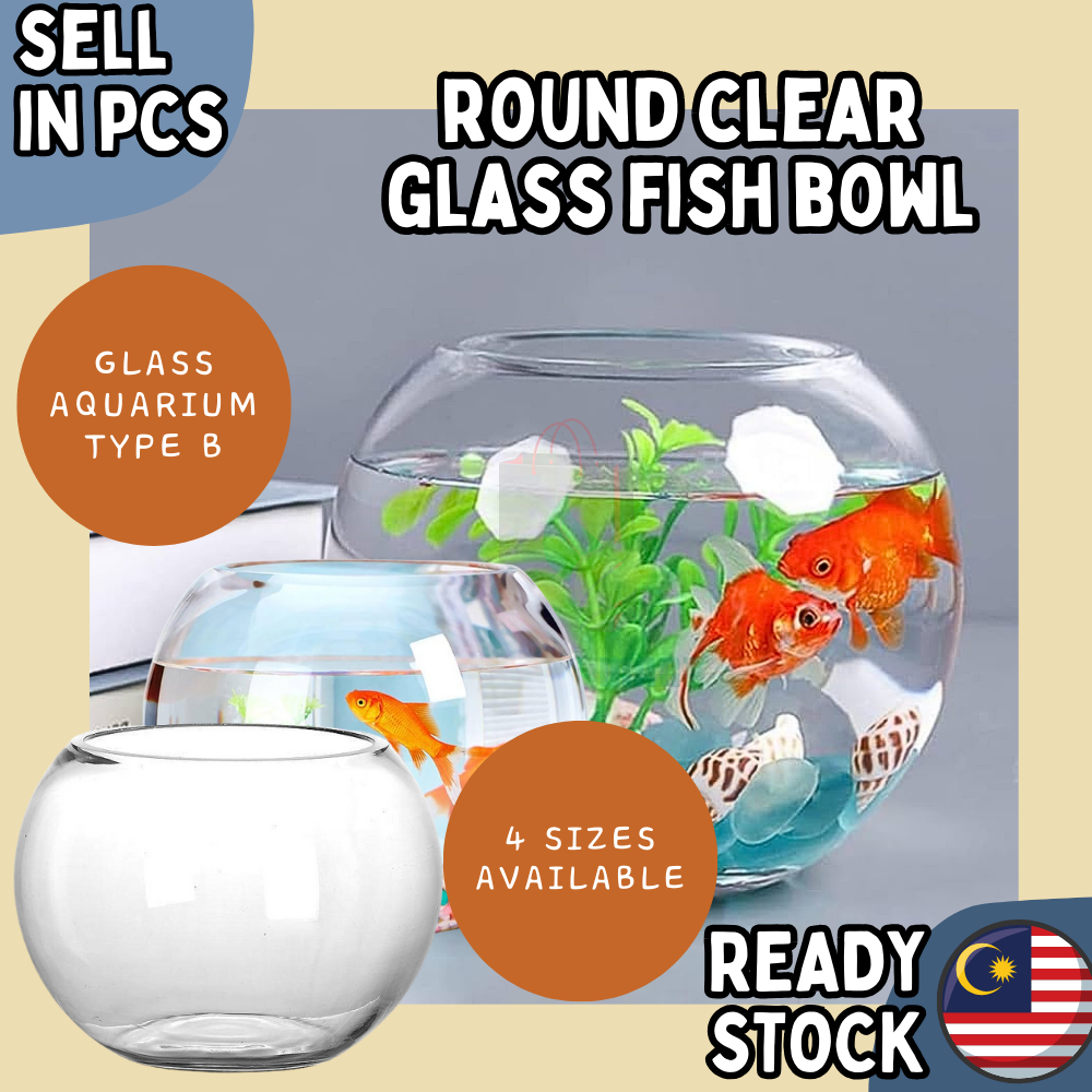 MELLOWMART [GLASS] Transparent Round Clear Glass Fish Bowl Aquarium ...