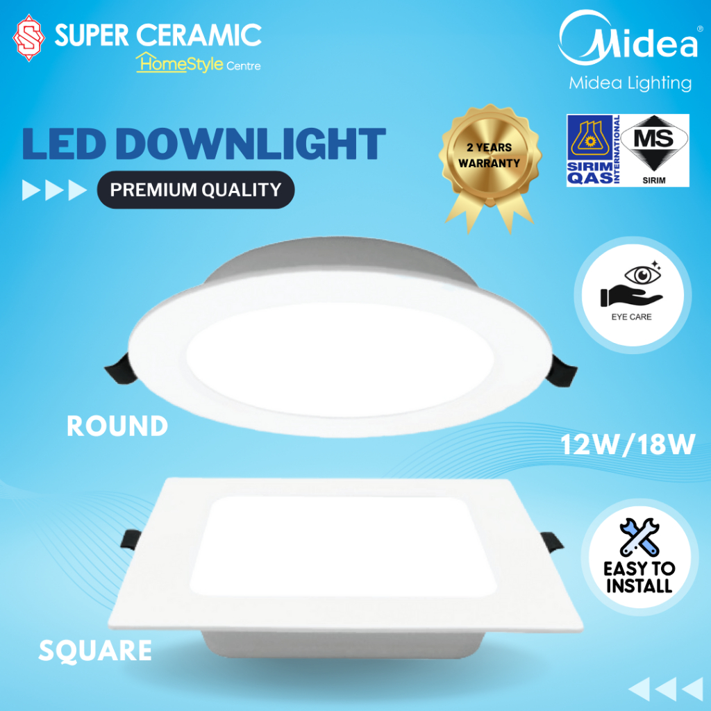 Midea Lighting Downlight LED Round / Square 4”/6” ( 12W/18W ) | Shopee ...
