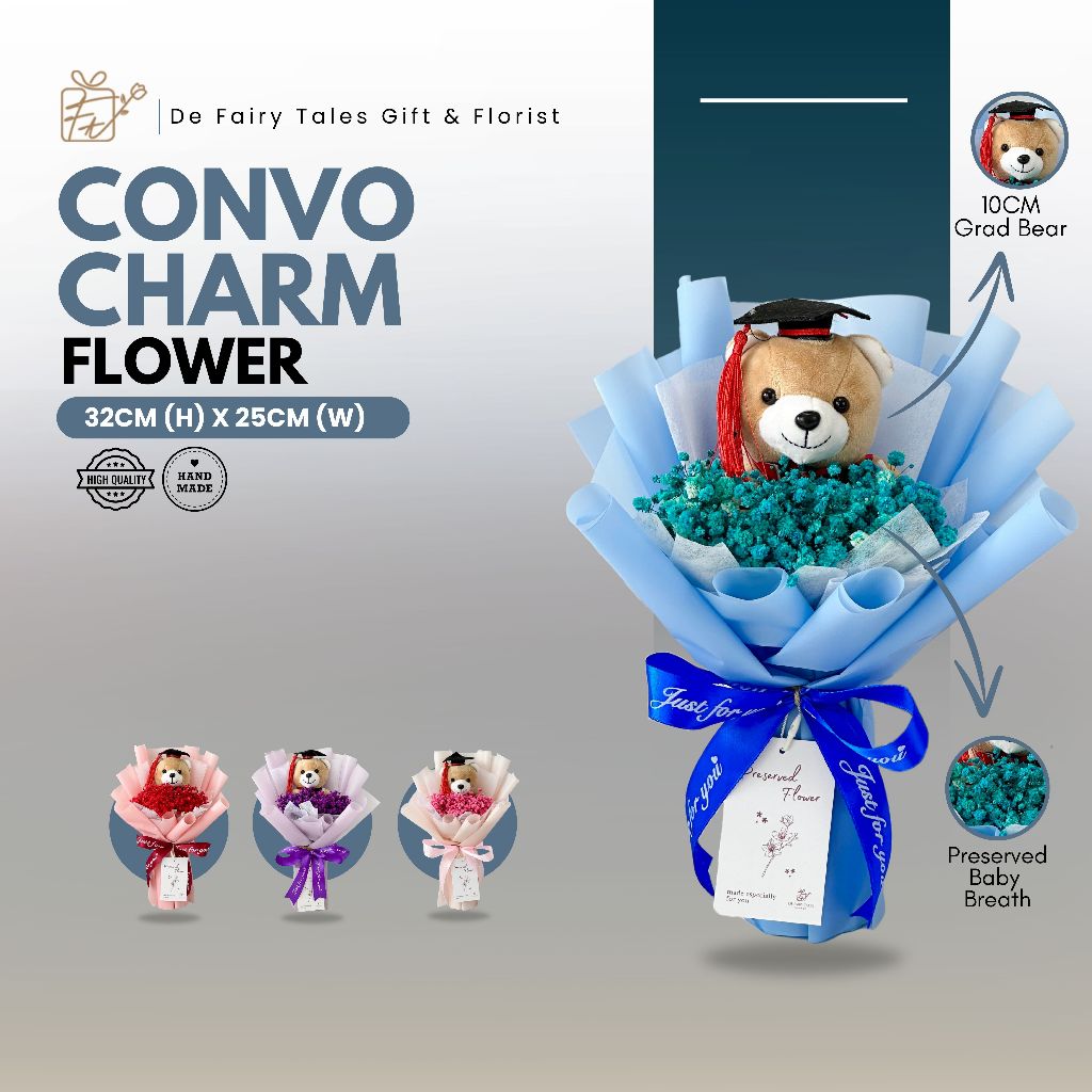 Convo Charm with Preserved Baby Breath Flower Bouquet & 10cm Graduation ...