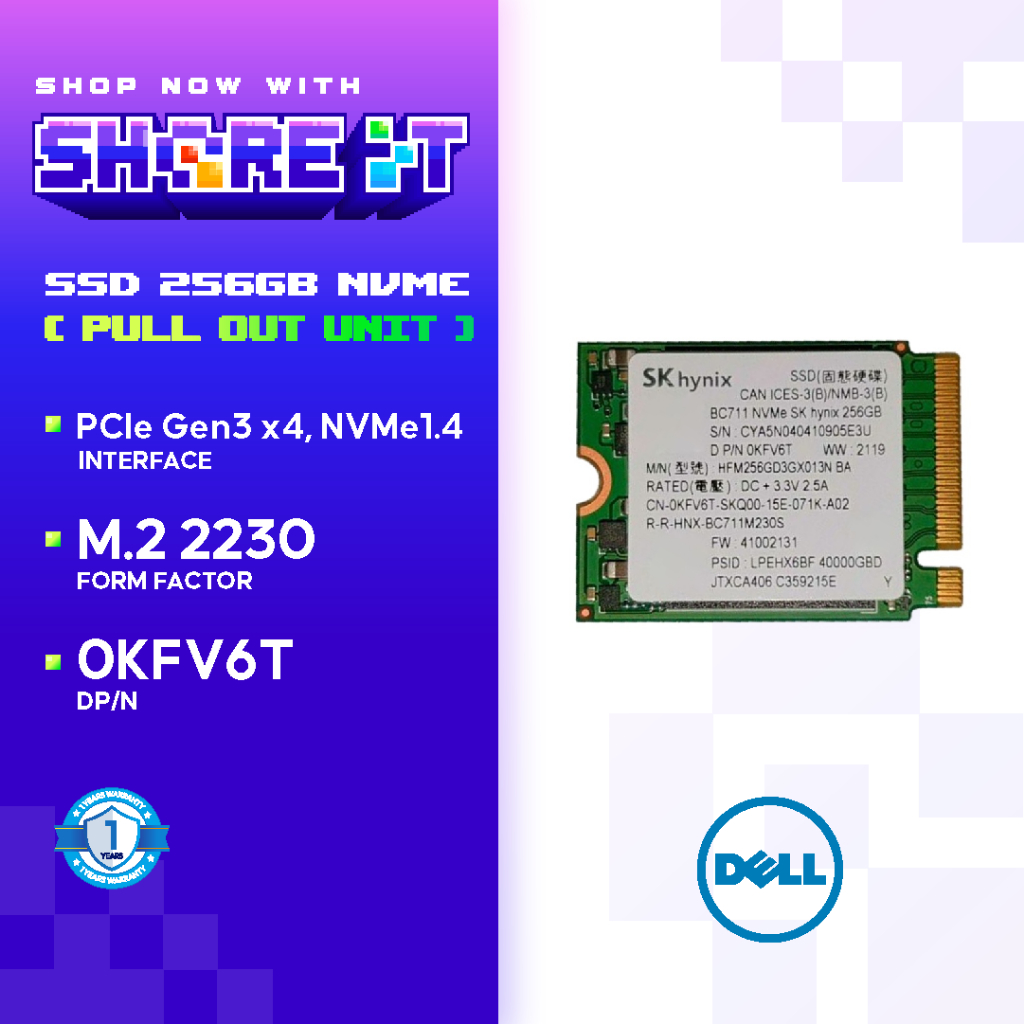 DELL 256GB NVMe M.2 2230 SSD Solid State Drive KFV6T FWJTG 2MY28 WR90F ...