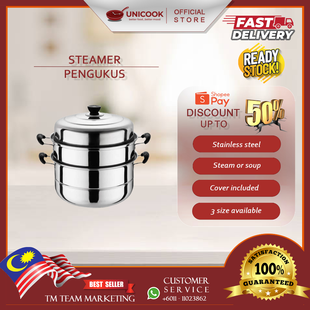 HIGH GRADE Stainless Steel Food Steamer Cooking Pot 28cm / 32cm 3 Layer ...