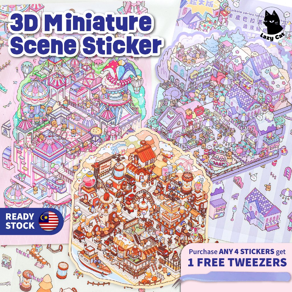 Lazy Cat 3D Miniature Scenes Sticker DIY Cute Cartoon Journal Harry ...