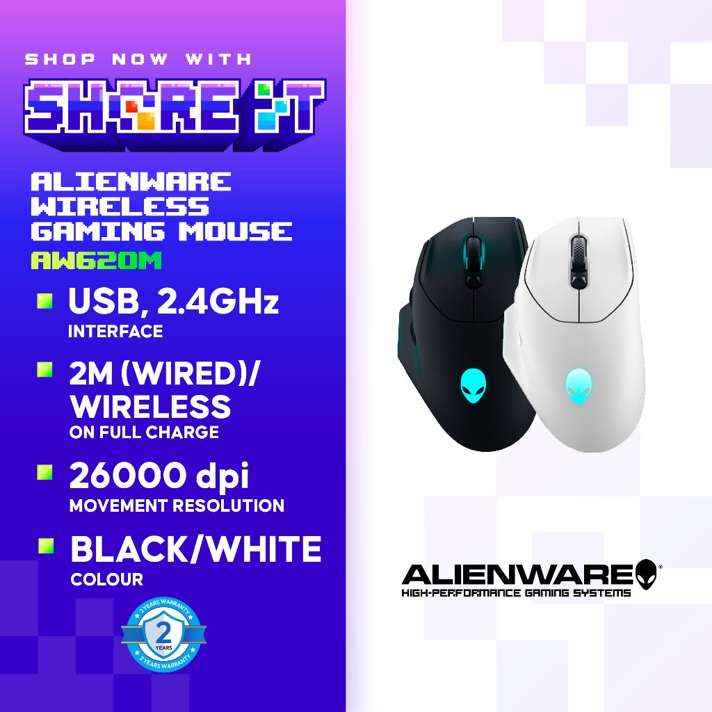 Dell Alienware Wired / Wireless Gaming Mouse – AW620M | Dual Mode Use ...