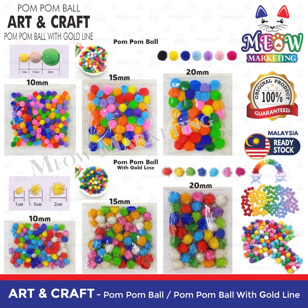 Art & Craft Pom Pom Ball / Gold Line Ball - DIY Handcraft Mix Colour ...