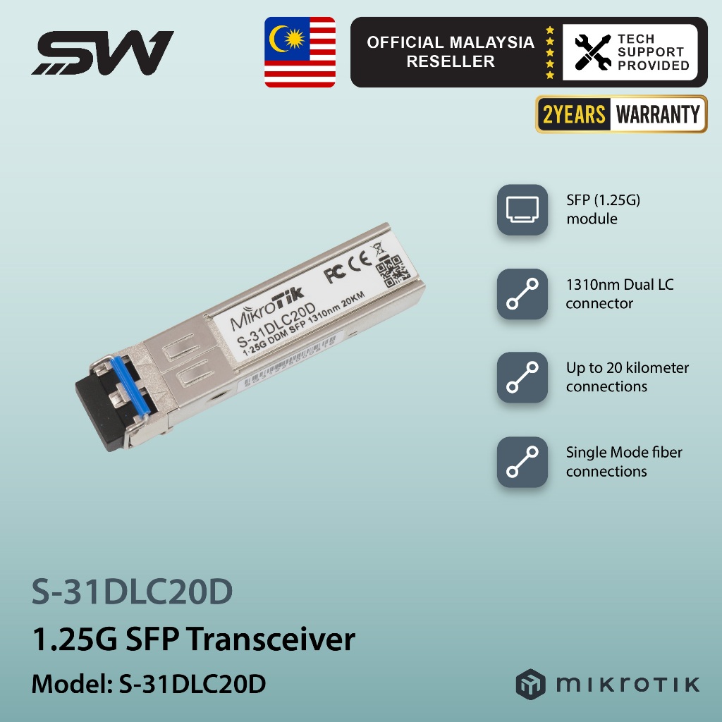 MikroTik S-31DLC20D SFP Module – 1.25G 1310nm Dual LC, 20km Single-Mode ...