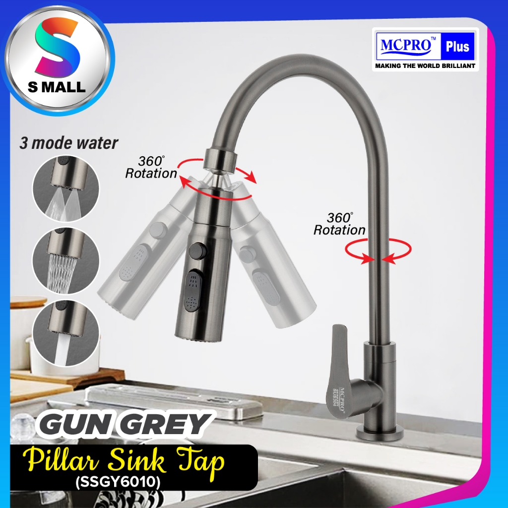 MCPRO SUS304 Stainless Steel GUN GREY PILLAR SINK TAP Kitchen Faucet ...