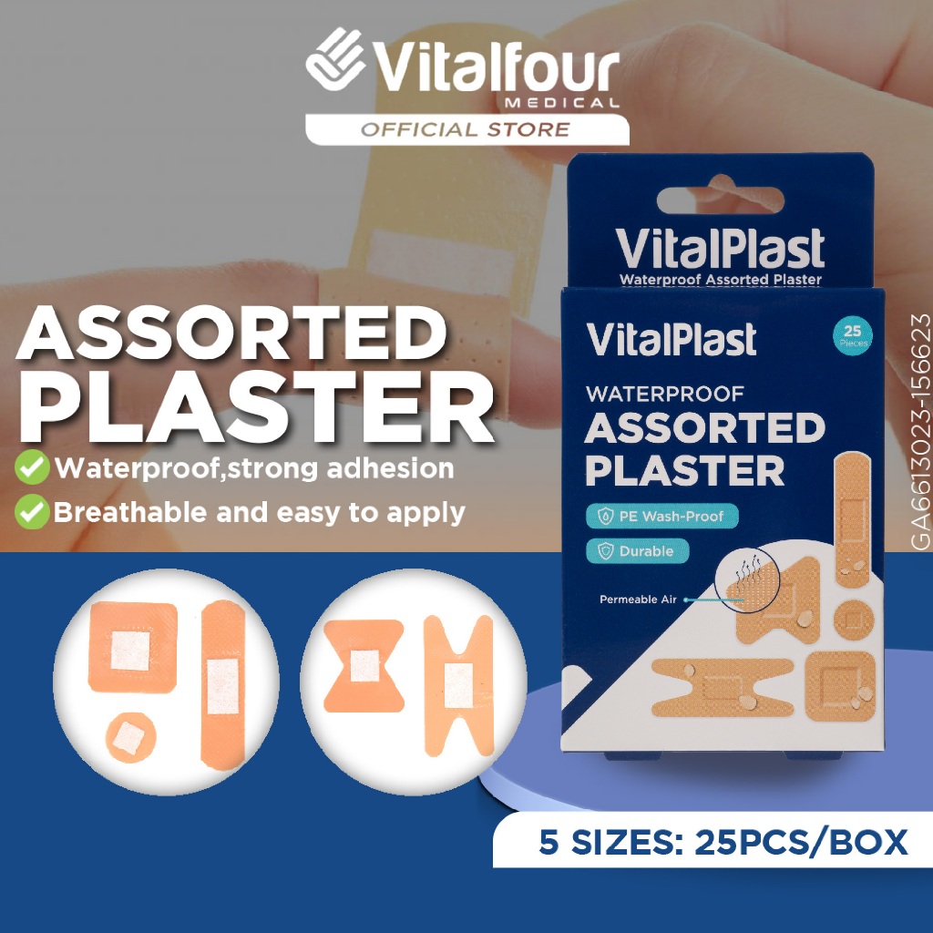 VitalPlast Waterproof Assorted Plaster (5 Sizes)(25's/box) | Shopee ...